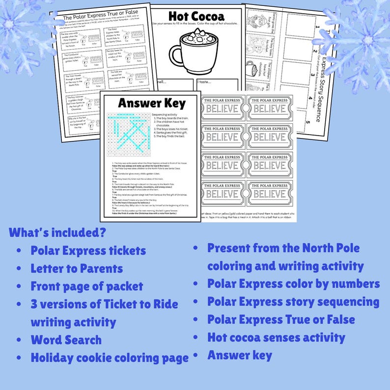 The Polar Express Printable Activity Packet for Kids | Christmas ...
