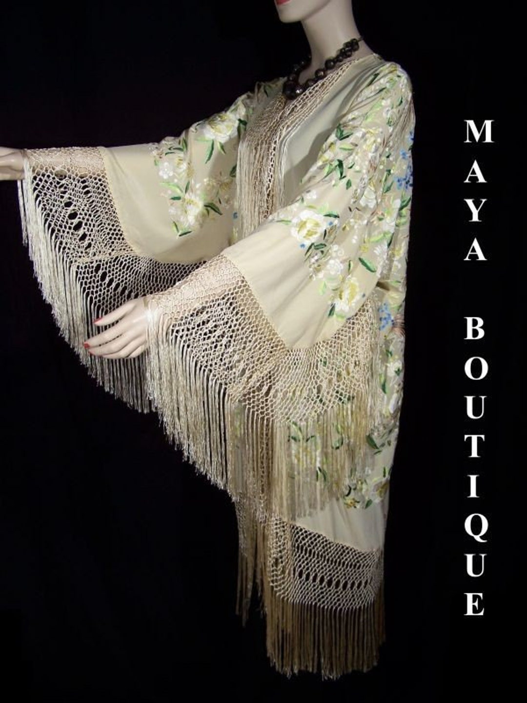 Fabulous Embroidered Silk Opera Coat Kimono Jacket Pastels Greens Multi ...