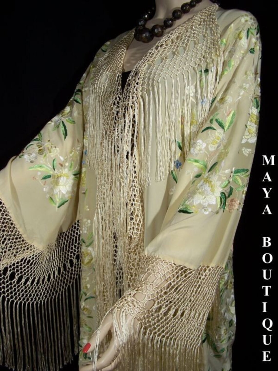 Fabulous Embroidered Silk Opera Coat Kimono Jacket Pastels Greens Multi ...