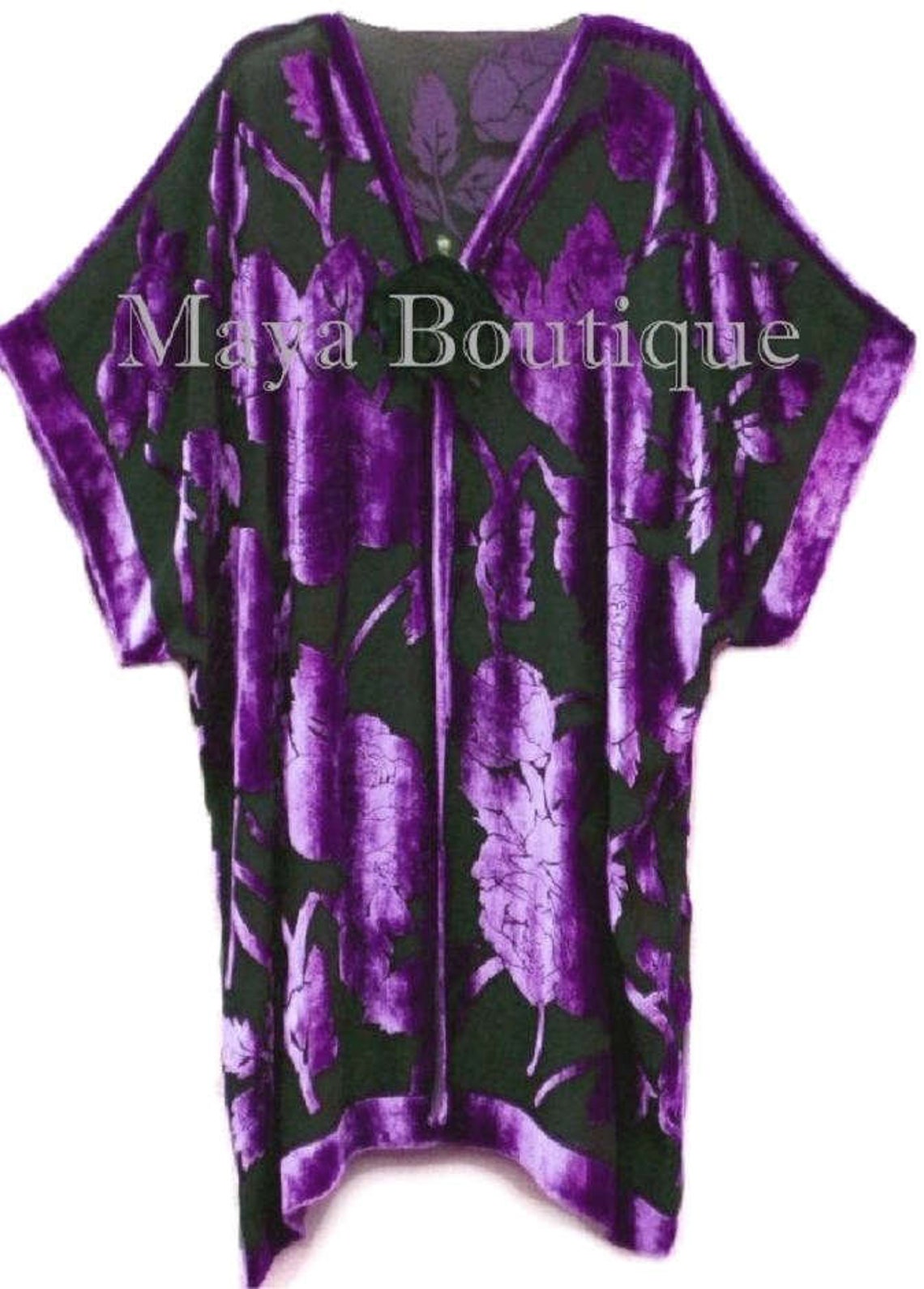 Silk Burnout Velvet Jacket Kimono Duster Purple & Black No Fringe Maya ...