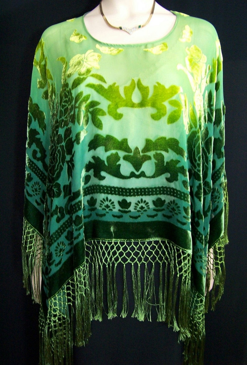 Silk Burnout Velvet Poncho Shawl Top Lime and Green Hand Dyed by Maya ...