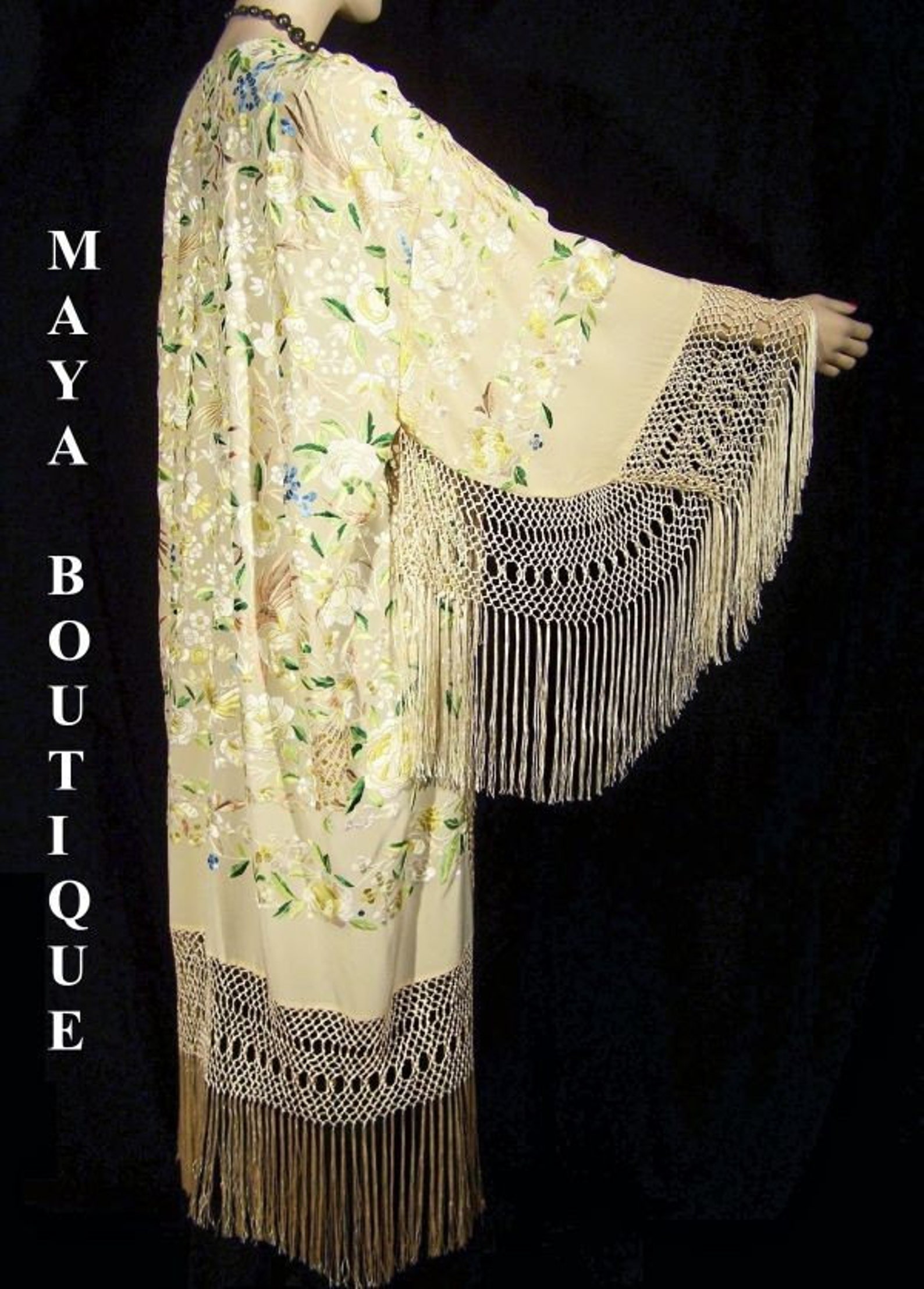 Fabulous Embroidered Silk Opera Coat Kimono Jacket Pastels Greens Multi ...