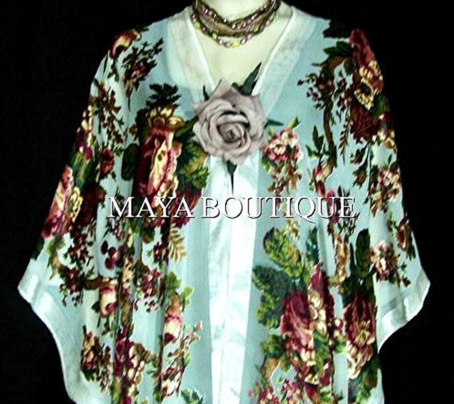 Caftan Kimono Duster Silk Burnout Velvet White Multi Gypsy - Etsy