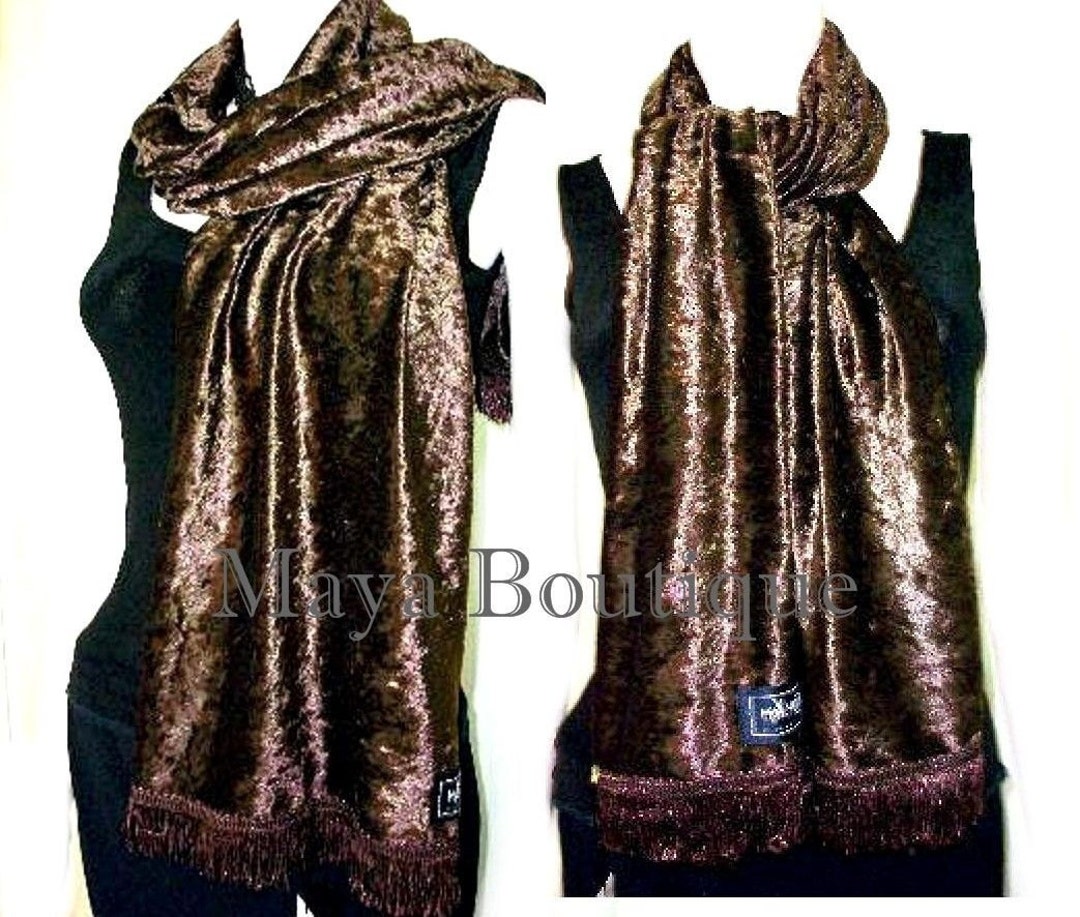 Beautiful Chocolate Brown Crushed Velvet Scarf by Maya Soft and Warm - Etsy
