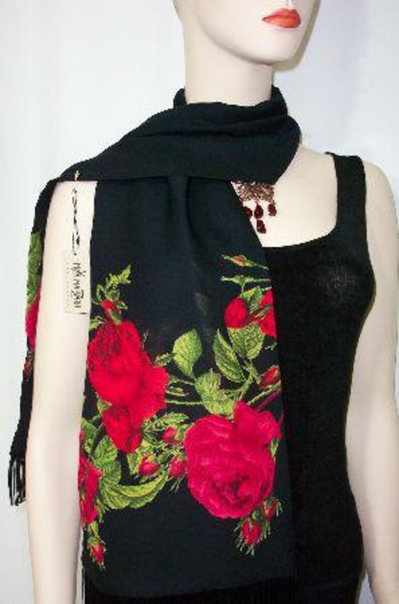 American Red Rose Scarf Georgette With Fringes Maya Matazaro USA Made ...