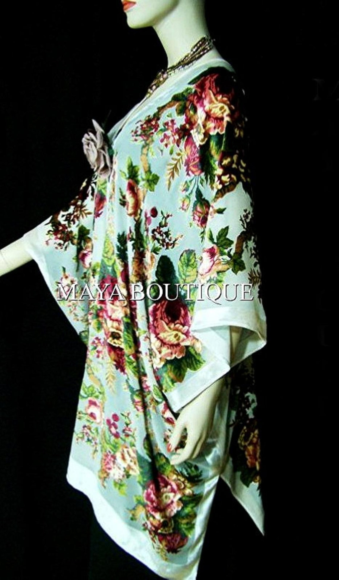 Caftan Kimono Duster Silk Burnout Velvet White Multi Gypsy - Etsy