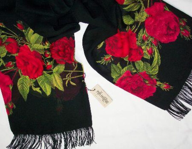 American Red Rose Scarf Georgette With Fringes Maya Matazaro USA Made ...