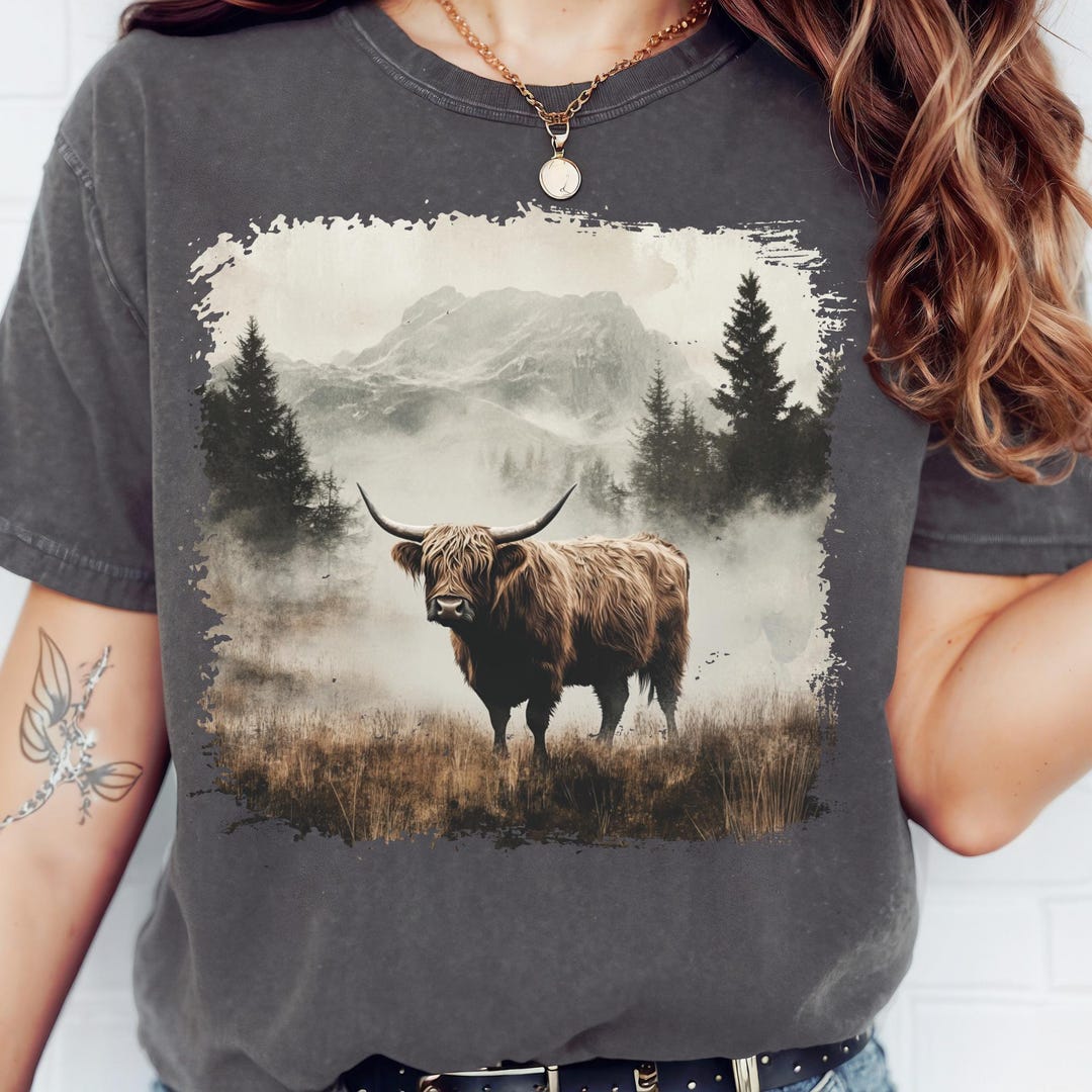 Mystic Highland Cow PNG 90s Graphic Style Shaggy Cow Sublimation Grunge ...