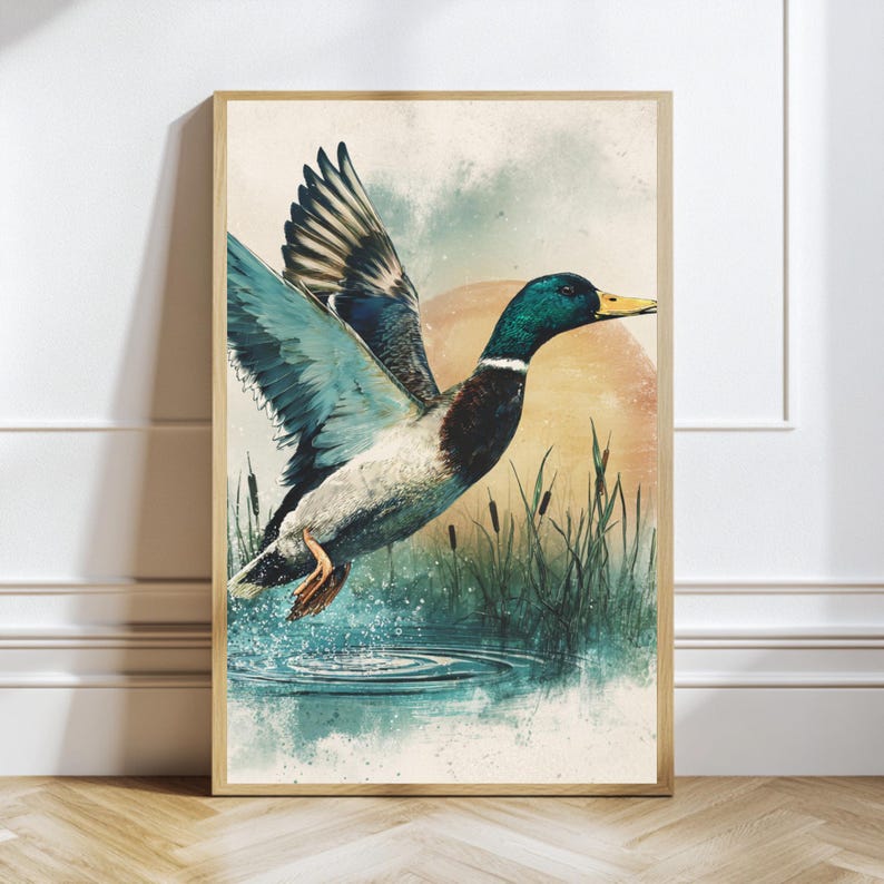 Printable Vintage Mallard Duck Print Wildlife Animal Wall Decor Retro ...