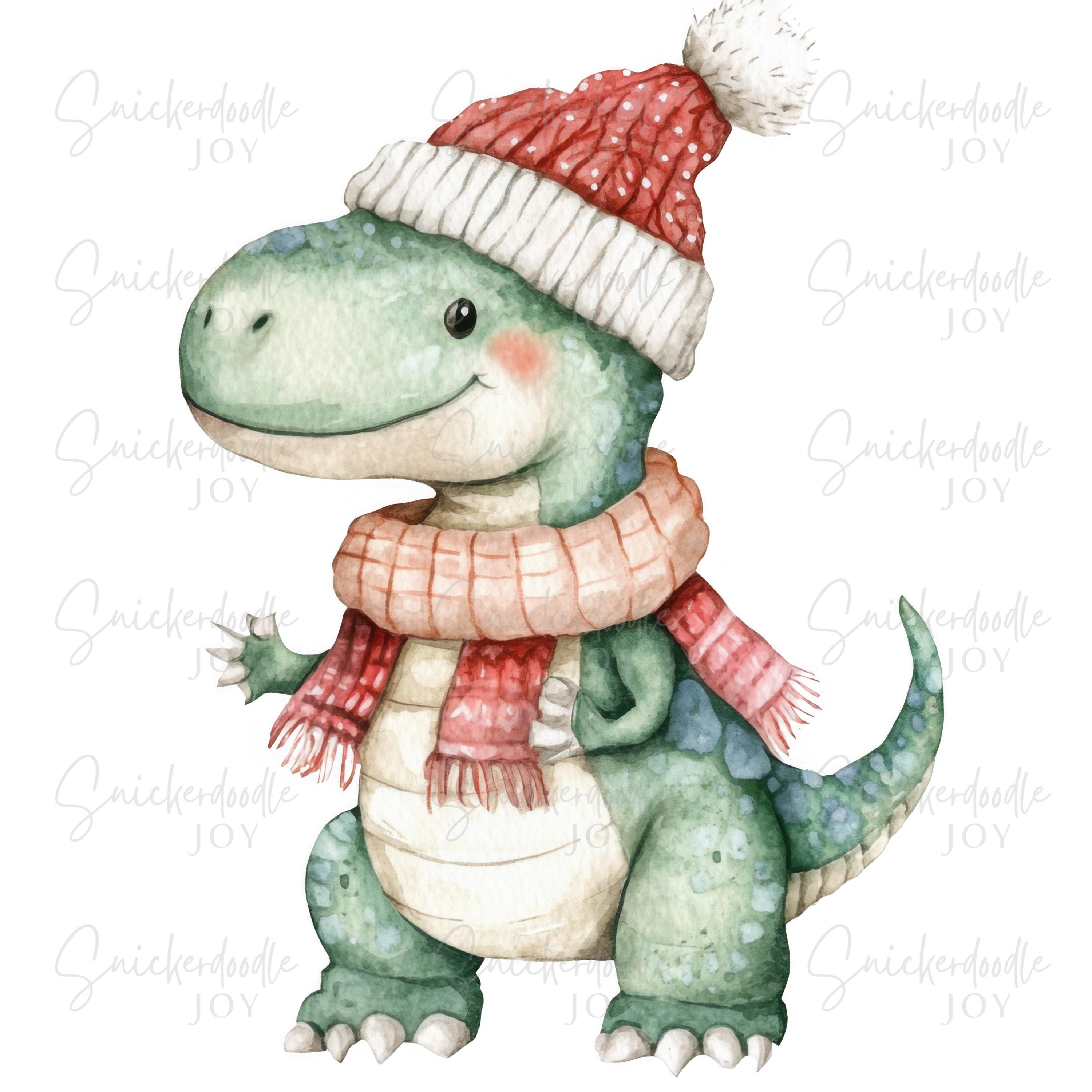 Christmas Dinosaurs Clipart Watercolor Christmas Dinos Clip Art Holiday ...