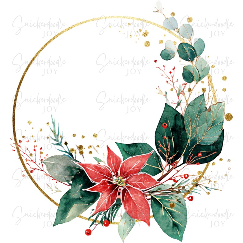 Poinsettia Christmas Frames Clipart Watercolor Christmas Foliage Clip ...