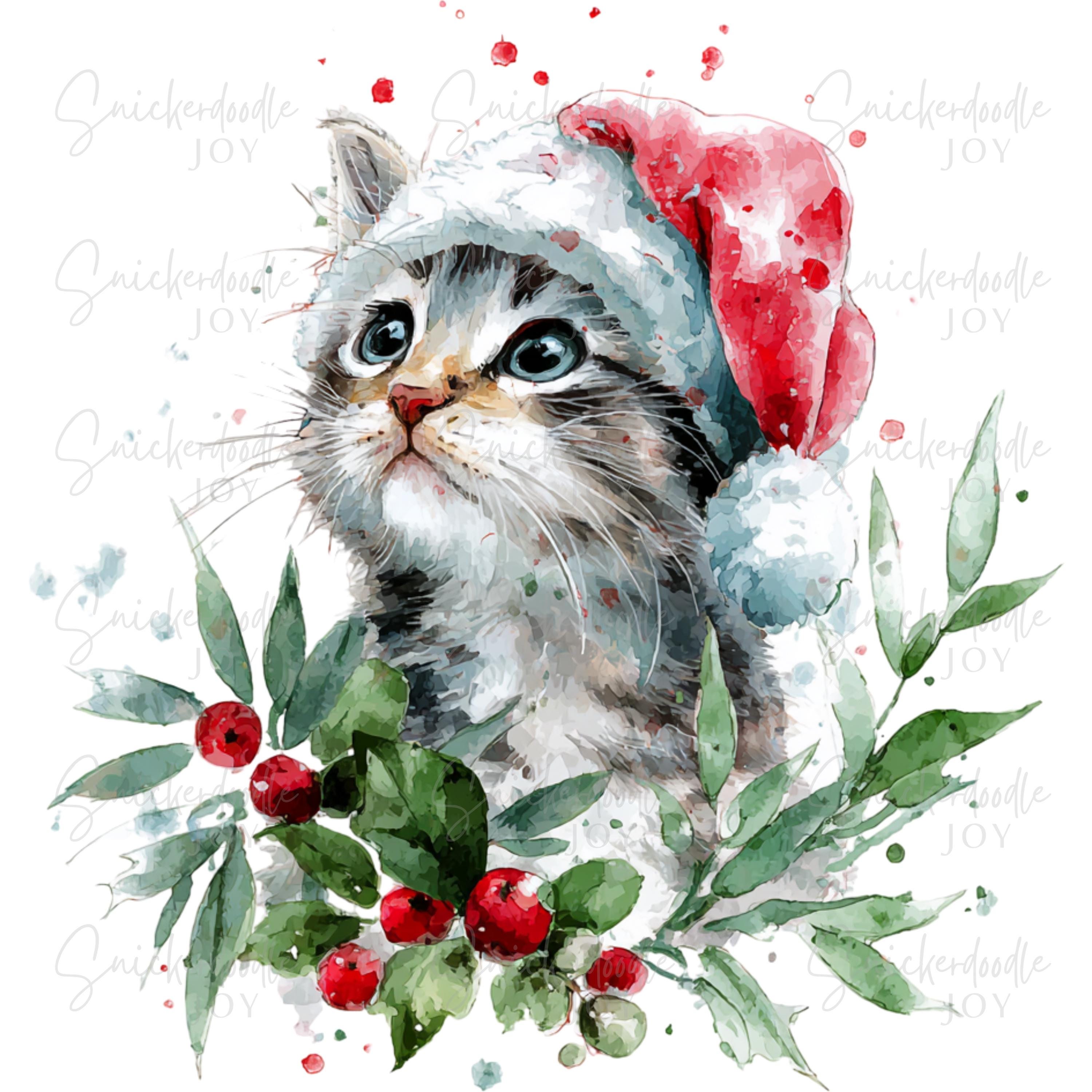 13 Christmas Kittens Clipart Watercolor Christmas Clip Art Holiday ...