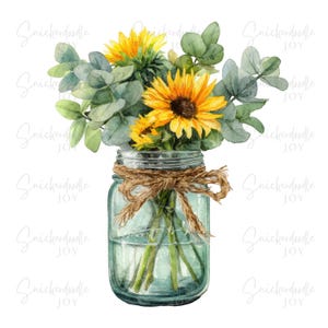 12 Sunflowers Clipart Cute Autumn Clip Art Jar of Flowers High Quality ...