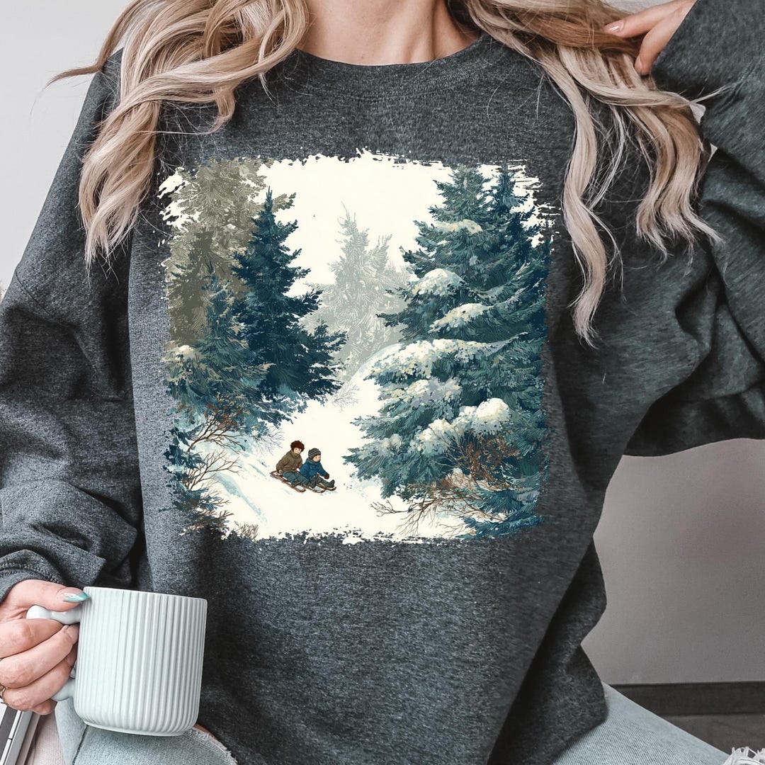 Vintage Winter Sledding PNG 90s Graphic Style Winter Forest Sublimation ...