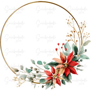 Poinsettia Christmas Frames Clipart Watercolor Christmas Foliage Clip ...