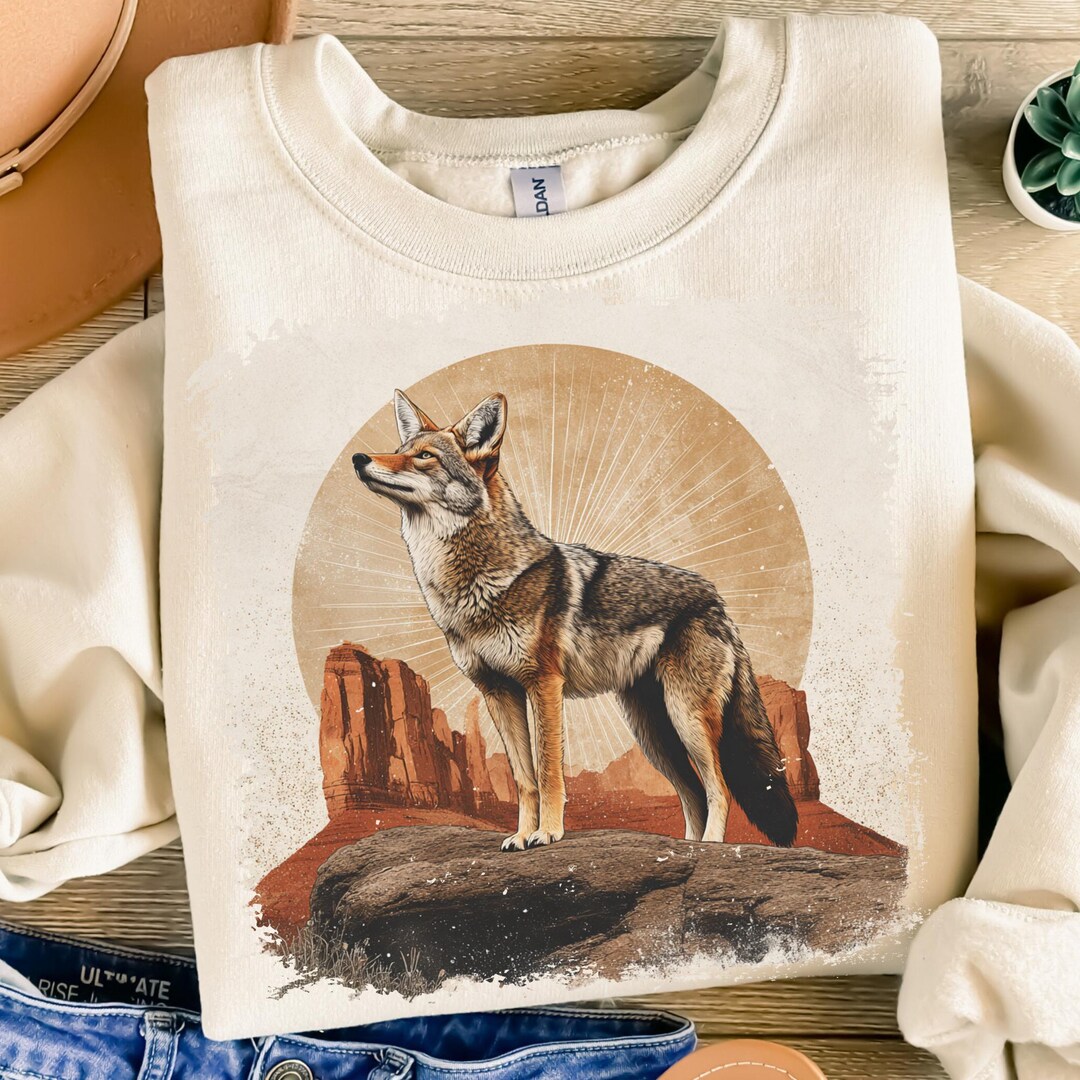 Vintage Coyote Graphic PNG 90s Style Desert Animals Sublimation Grunge ...