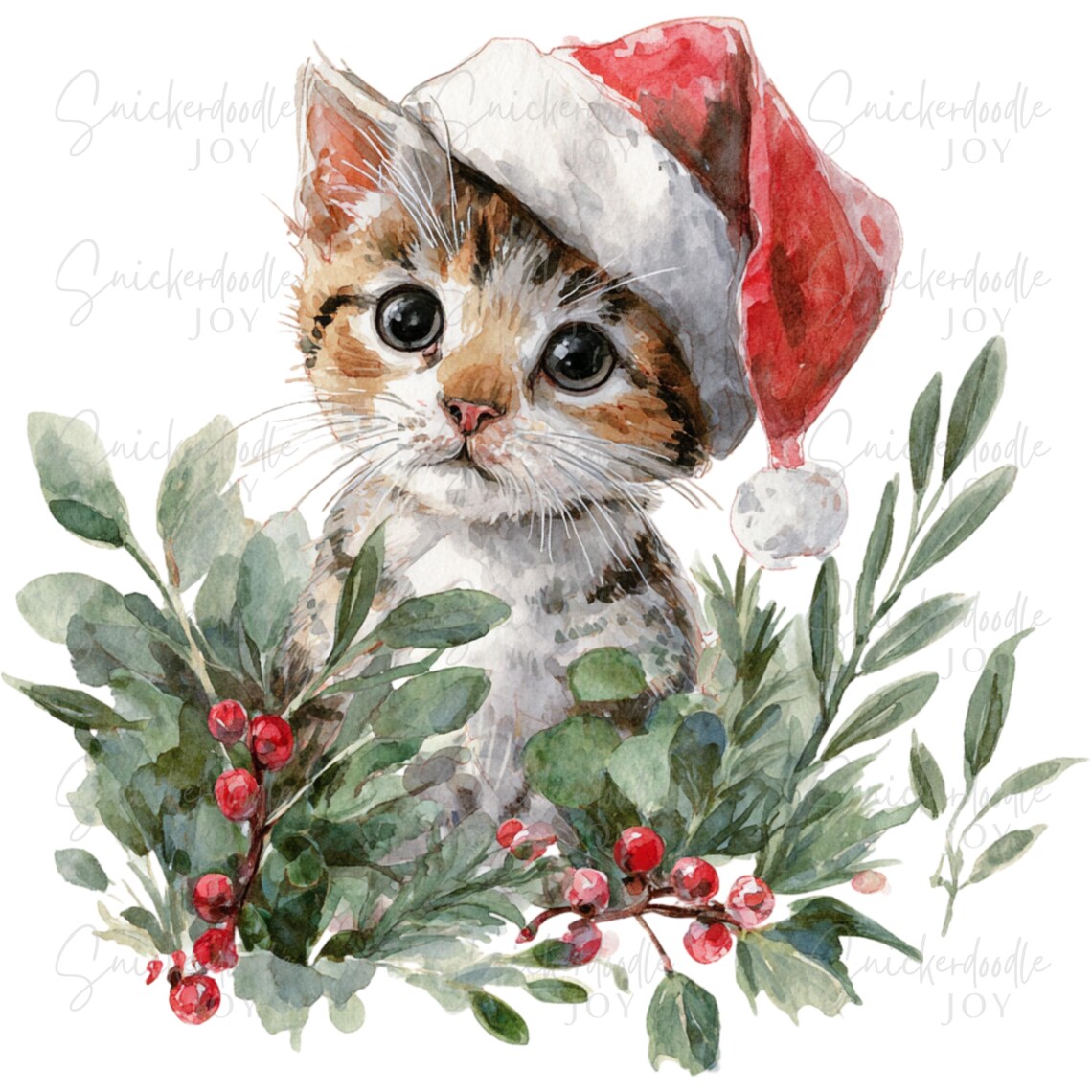 13 Christmas Kittens Clipart Watercolor Christmas Clip Art Holiday ...
