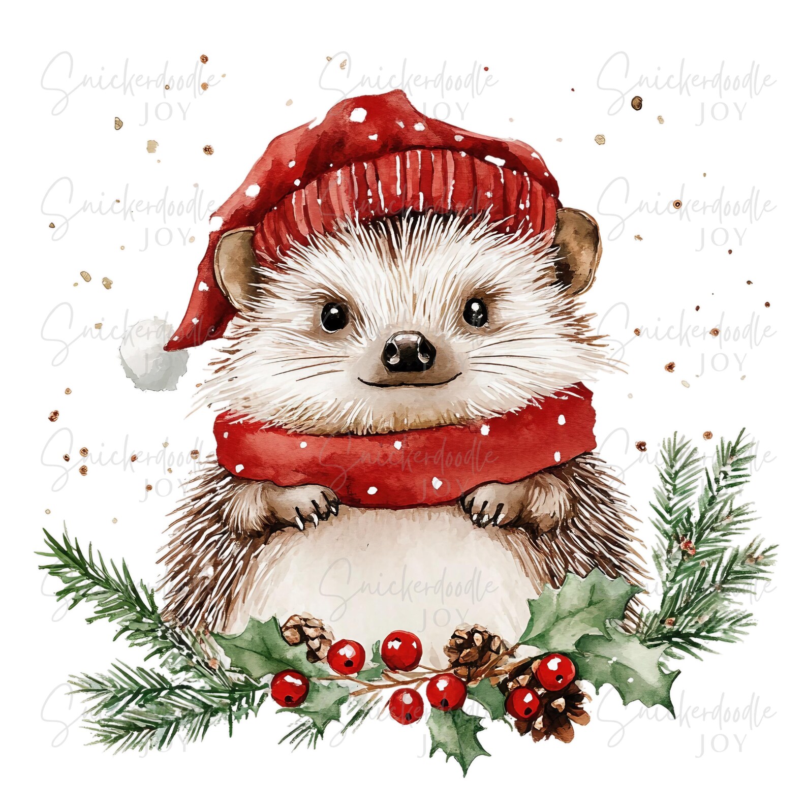 13 Christmas Hedgehogs Clipart Watercolor Christmas Clip Art Holiday ...