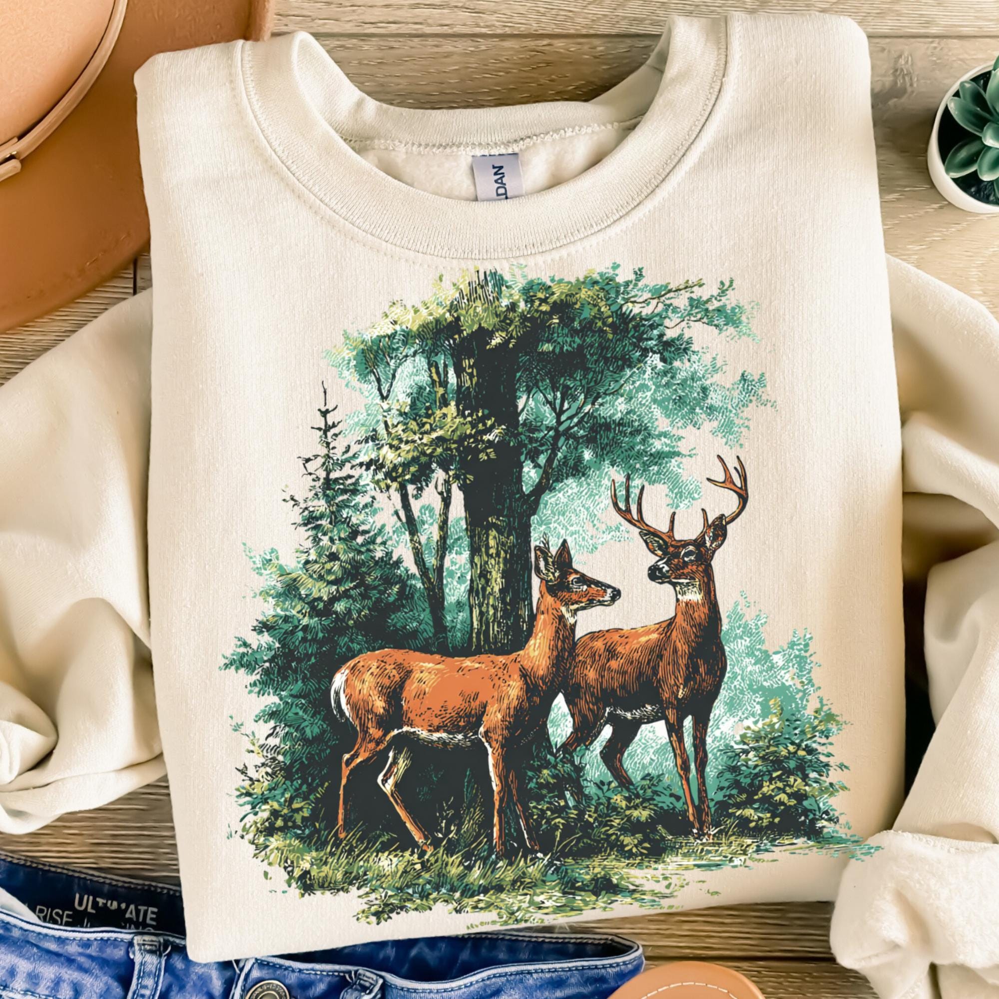 Vintage Deer PNG 90s Graphic Style Forest Animals Sublimation Printable ...