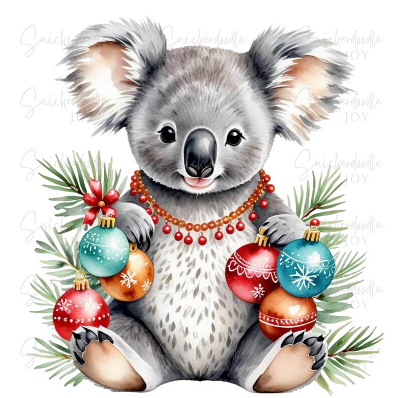 13 Christmas Koalas Clipart Watercolor Christmas Clip Art Holiday ...