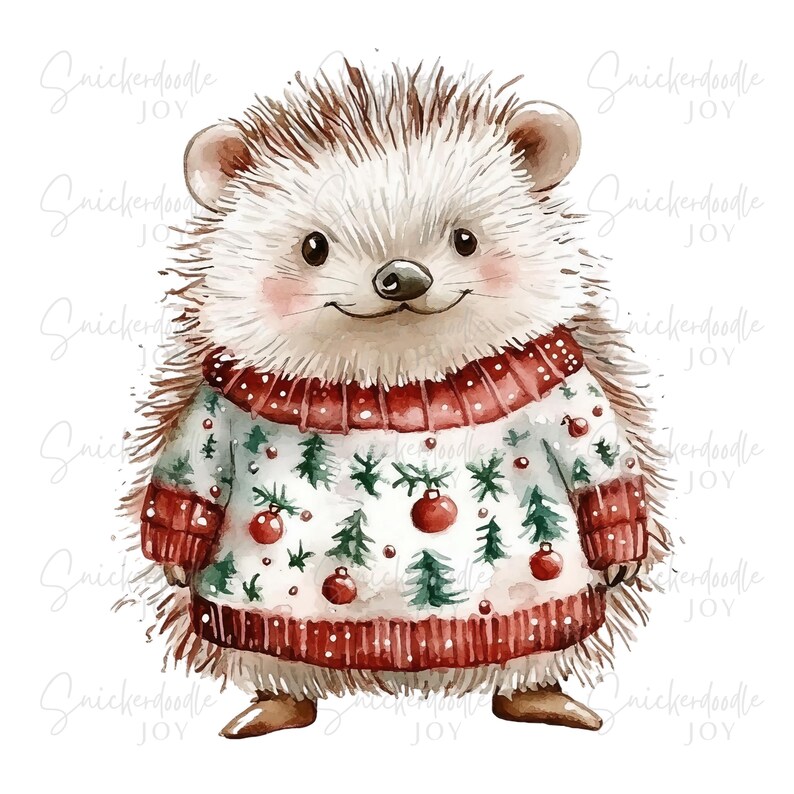 13 Christmas Hedgehogs Clipart Watercolor Christmas Clip Art Holiday ...