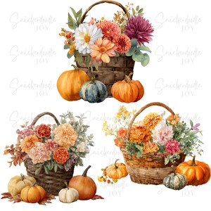 12 Fall Baskets Clipart Autumn Floral Clip Art Fall Pumpkin High ...