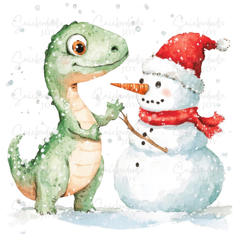 Christmas Dinosaurs Clipart Watercolor Christmas Dinos Clip Art Holiday ...