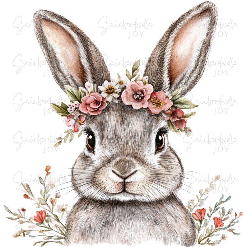 10 Floral Bunny Clipart Easter Clip Art Spring Floral Rabbit PNG ...