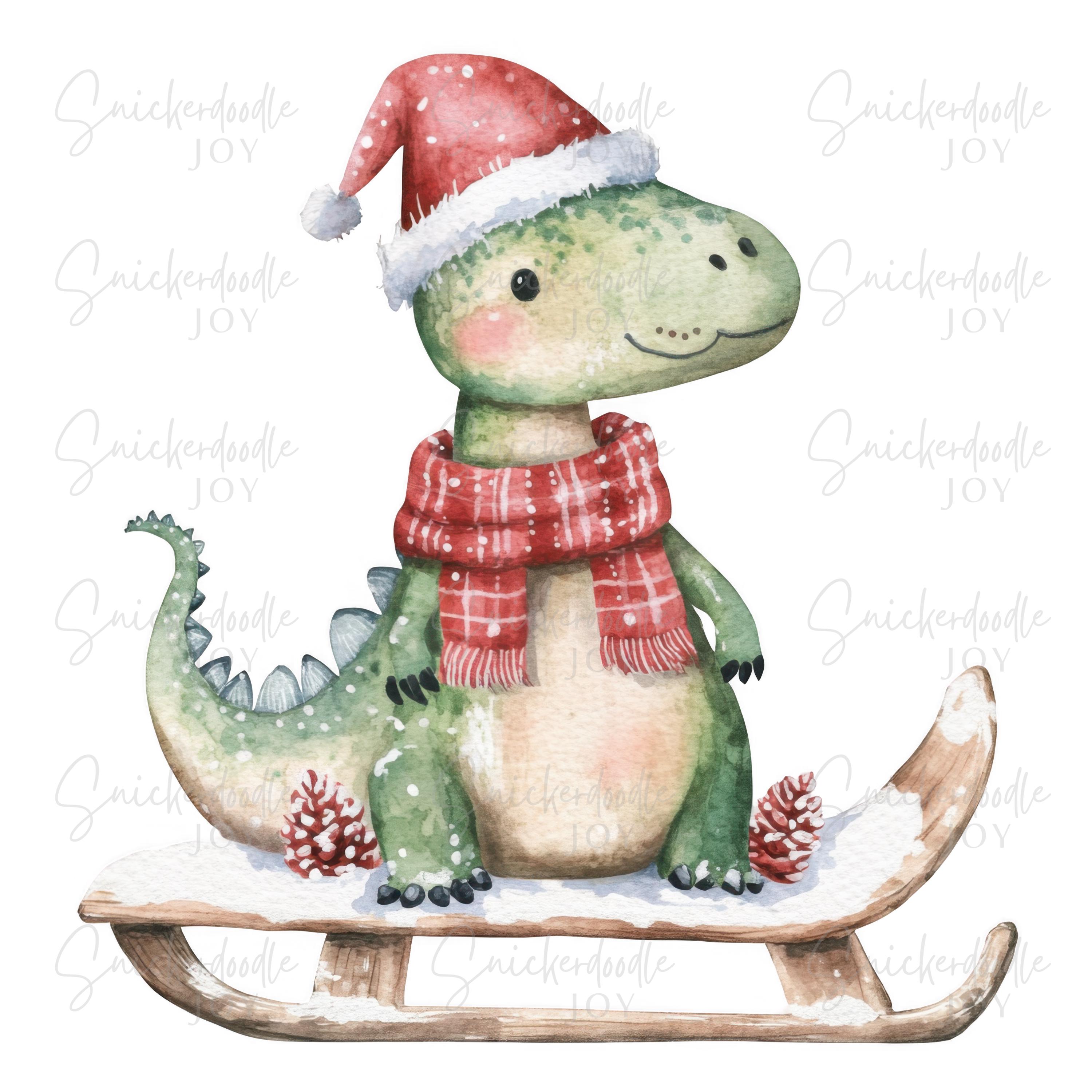 Christmas Dinosaurs Clipart Watercolor Christmas Dinos Clip Art Holiday ...