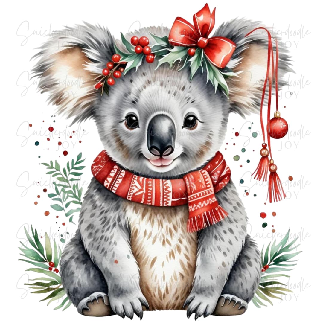 13 Christmas Koalas Clipart Watercolor Christmas Clip Art Holiday ...
