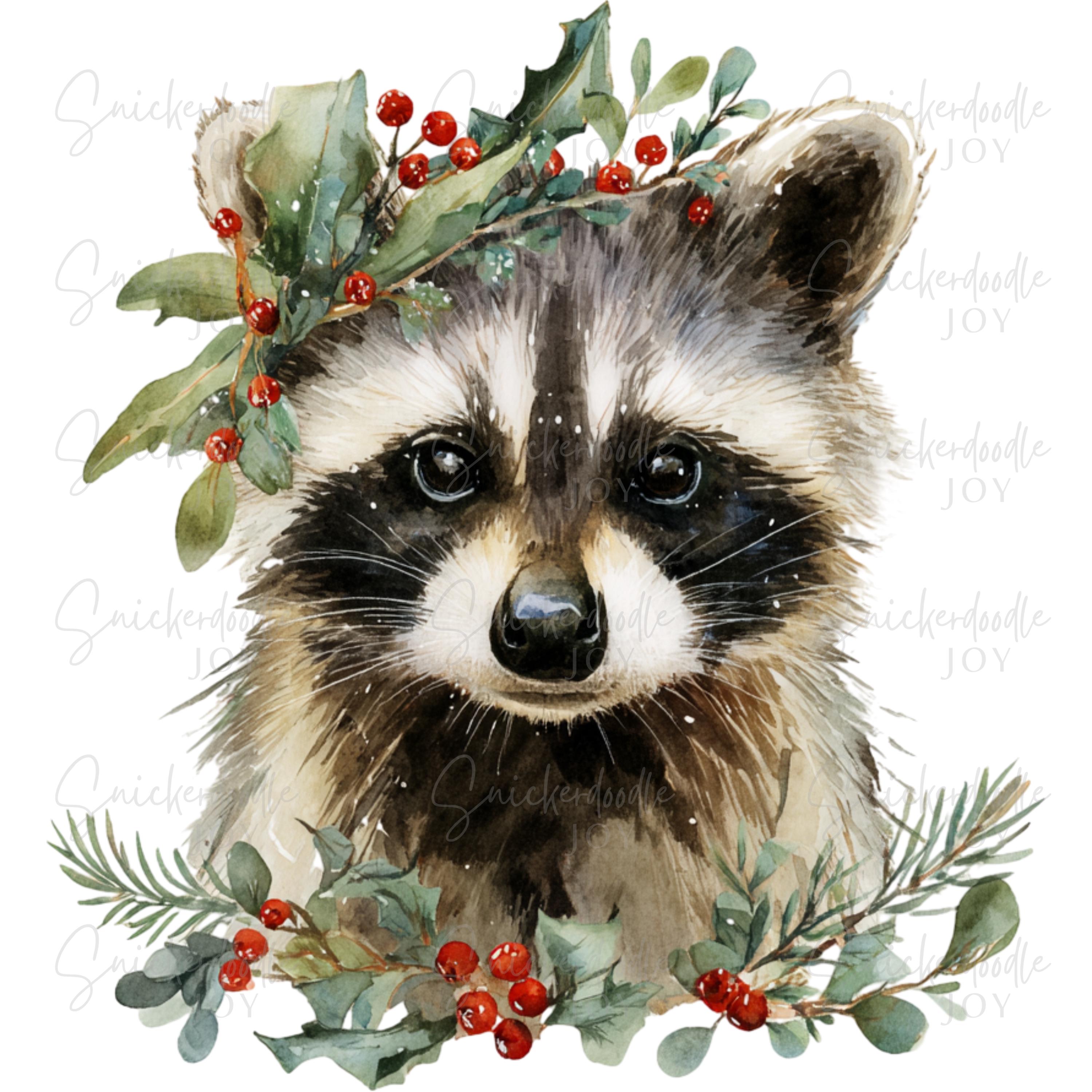 Christmas Raccoons Clipart Watercolor Christmas Clip Art Holiday ...