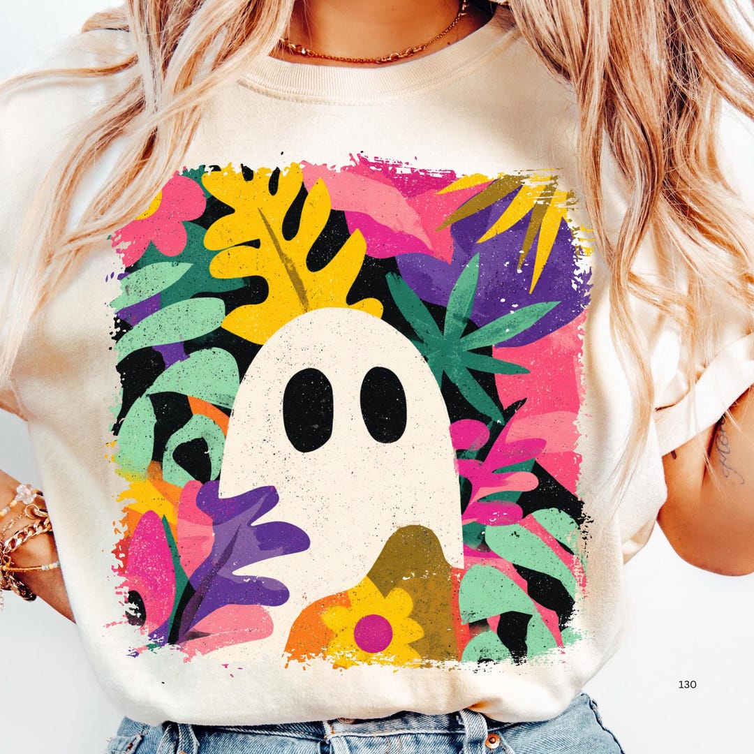 Halloween Ghost PNG Colorful Boho Ghost Png Bright Fall Leaves Ghost ...