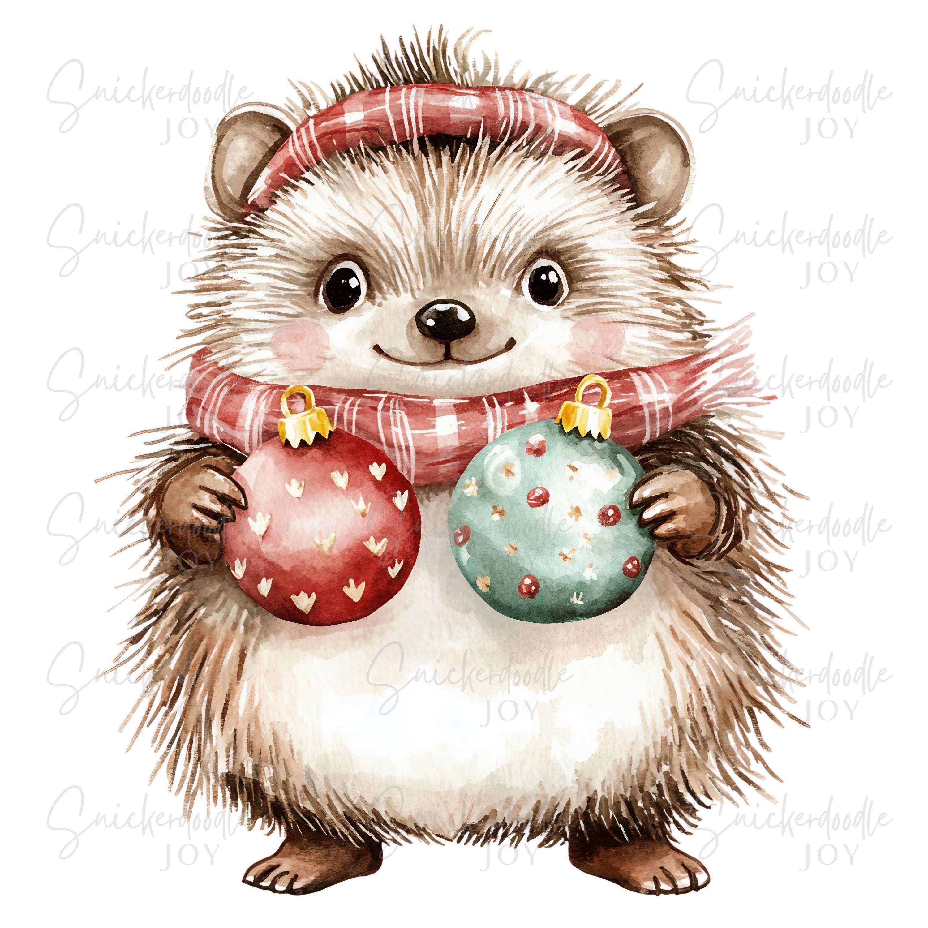 13 Christmas Hedgehogs Clipart Watercolor Christmas Clip Art Holiday ...