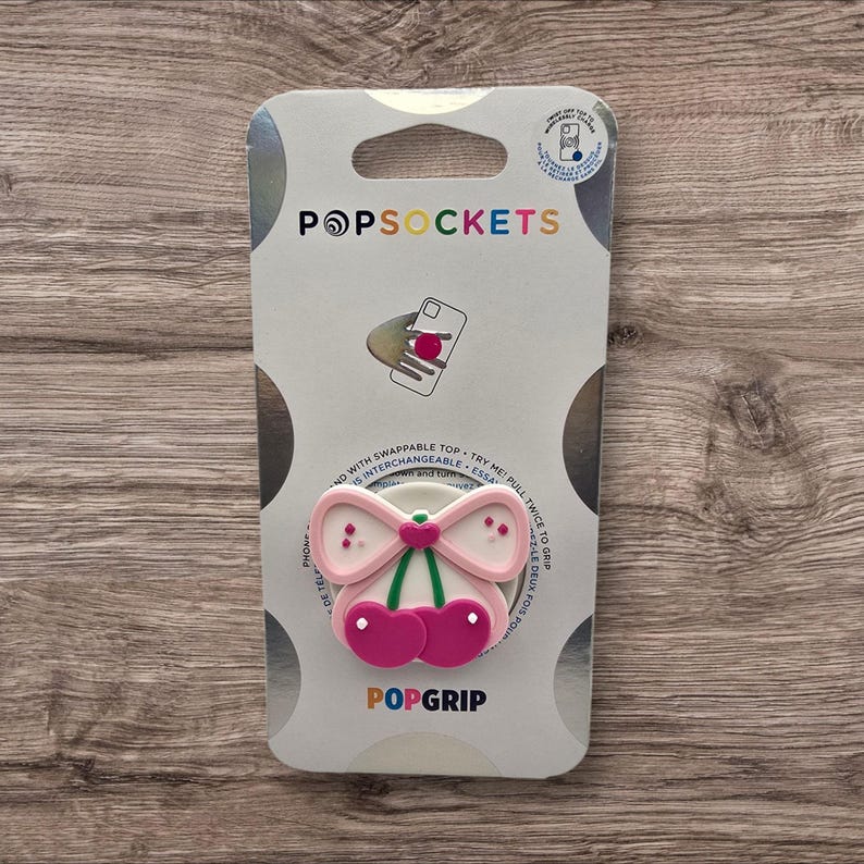 Kawaii Cherry Bow Popsocket | Pink Phone Grip & Stand - Etsy