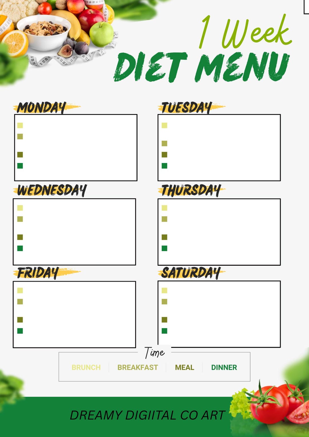 Diet Meal Planner Printable: Weekly Menu, Food Diary (a4/a5/letter ...