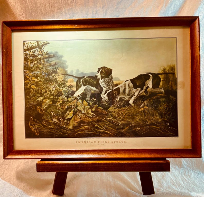 Vintage 1857 Currier & Ives Hunting Dogs Lithograph: Framed Art Reprint ...