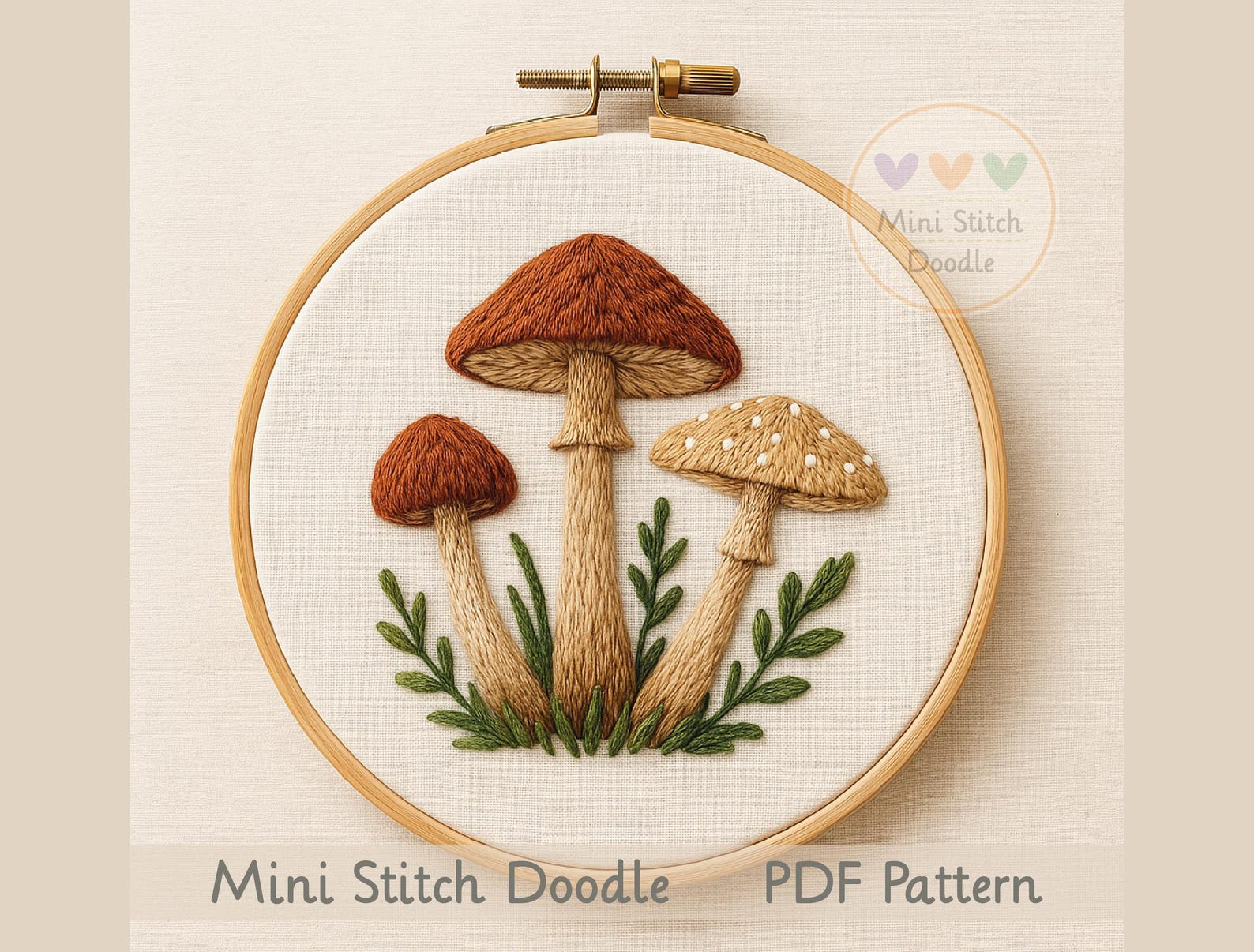 Mushroom Twigs Embroidery Pattern, Beginner Hand Embroidery PDF - Etsy