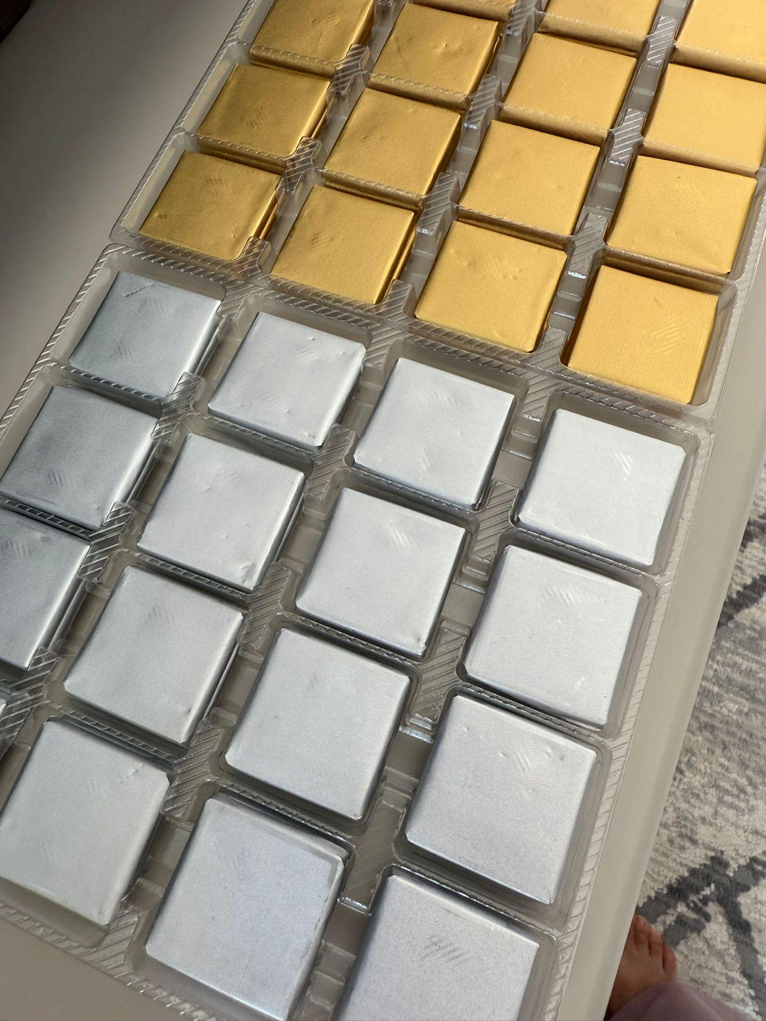 Luxury Gold & Silver Wrapped Chocolate Squares, Madlen Chocolate, Milk ...