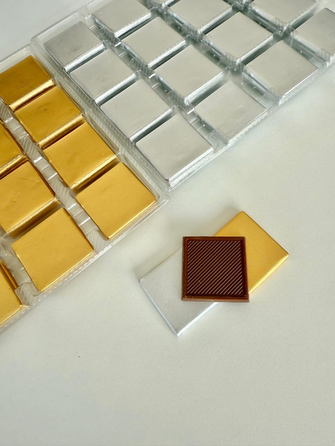 Luxury Gold & Silver Wrapped Chocolate Squares, Madlen Chocolate, Milk ...