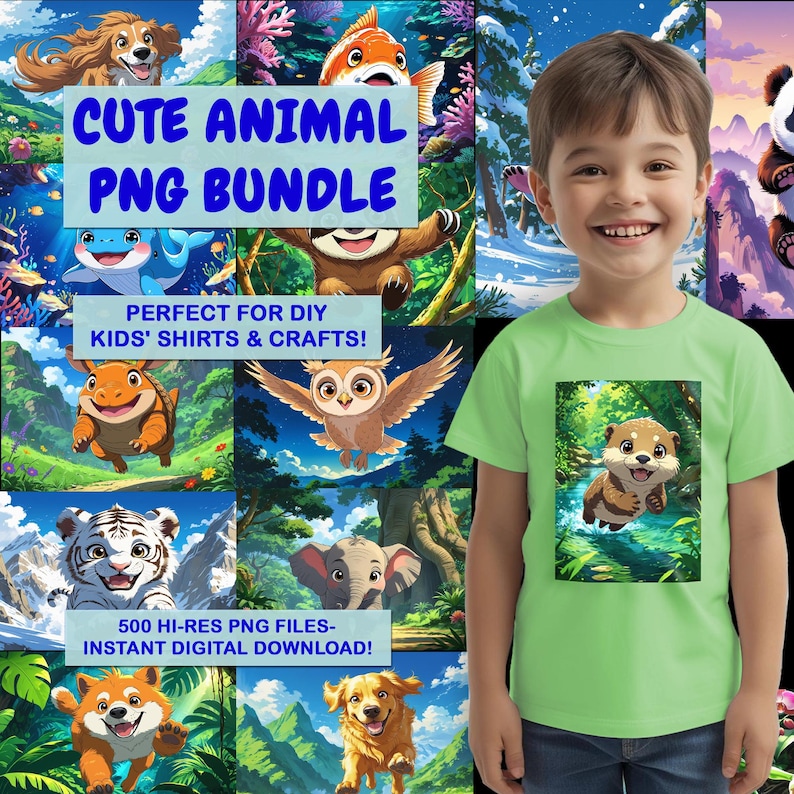 Kawaii Animal Clipart Mega Pack | 500 Kids T-shirt PNG Designs (digital ...