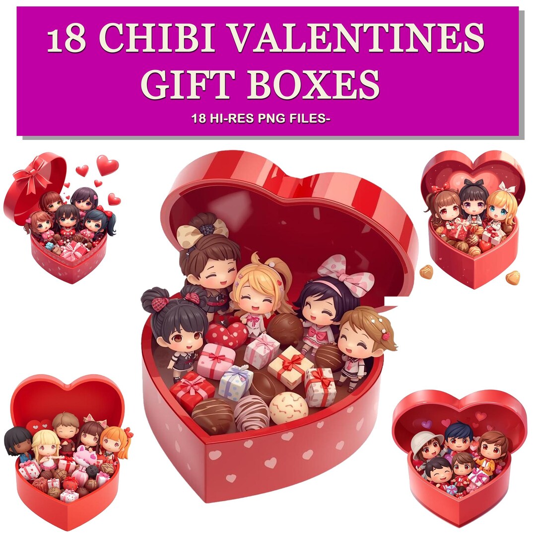 18 Chibi Valentine Gift Box Pngs | Cute Characters Clipart | Kawaii ...