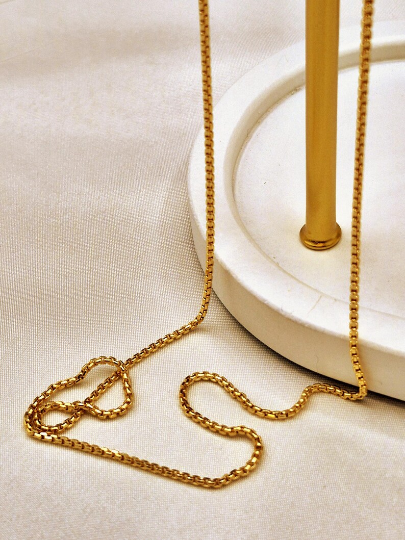 14K Solid Gold Box Chain Necklace: Unisex Minimalist Style - Etsy