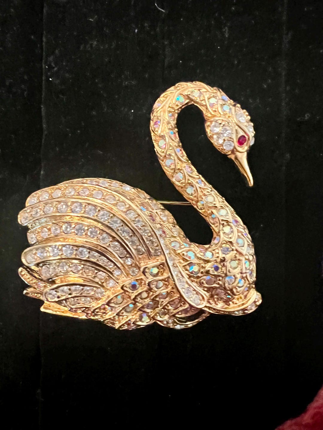 Vintage 1980s Crystal Swan Nolan Miller Brooch | Sparkling Rhinestone ...