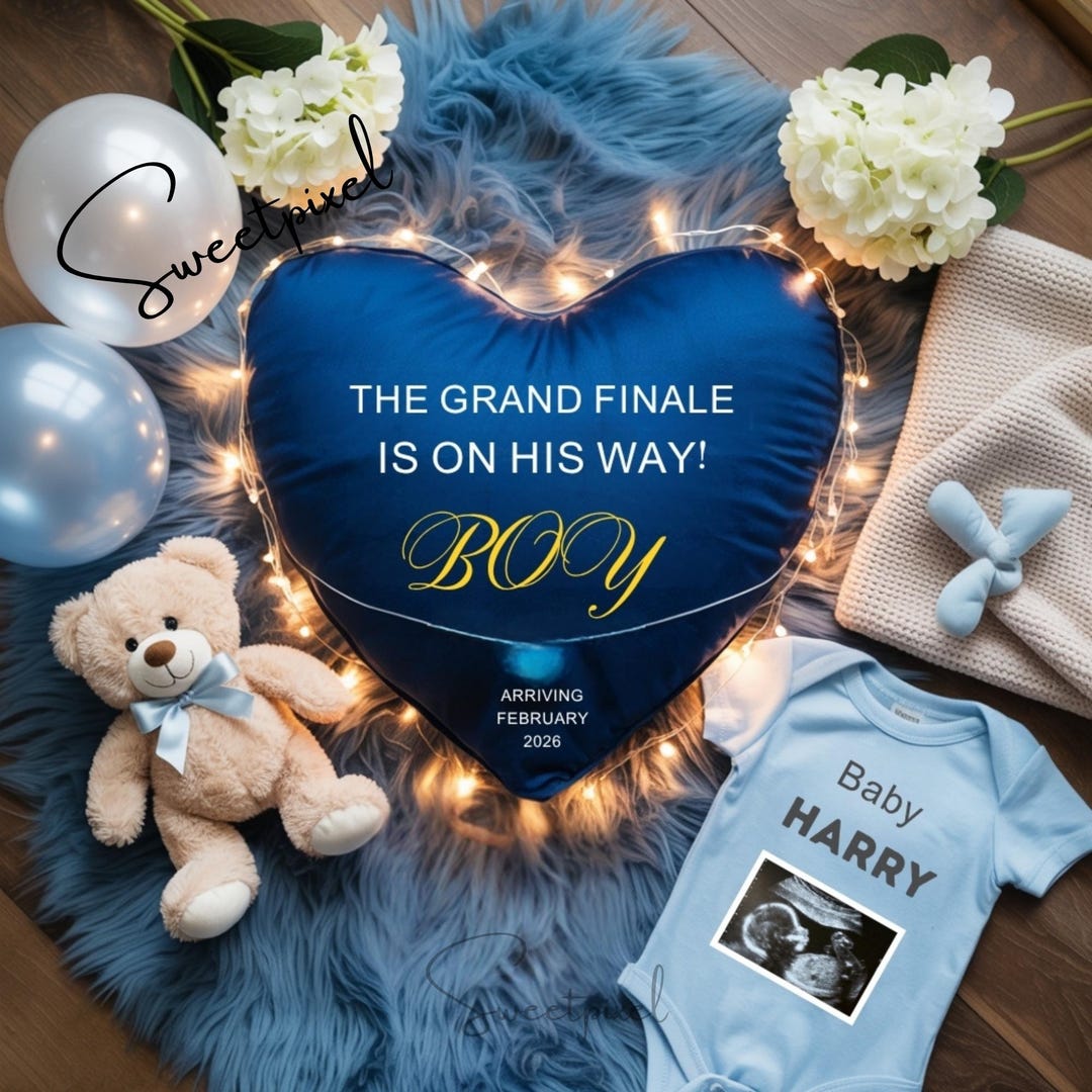 Grand Finale Baby Boy Pregnancy Announcement, Canva Template (digital ...