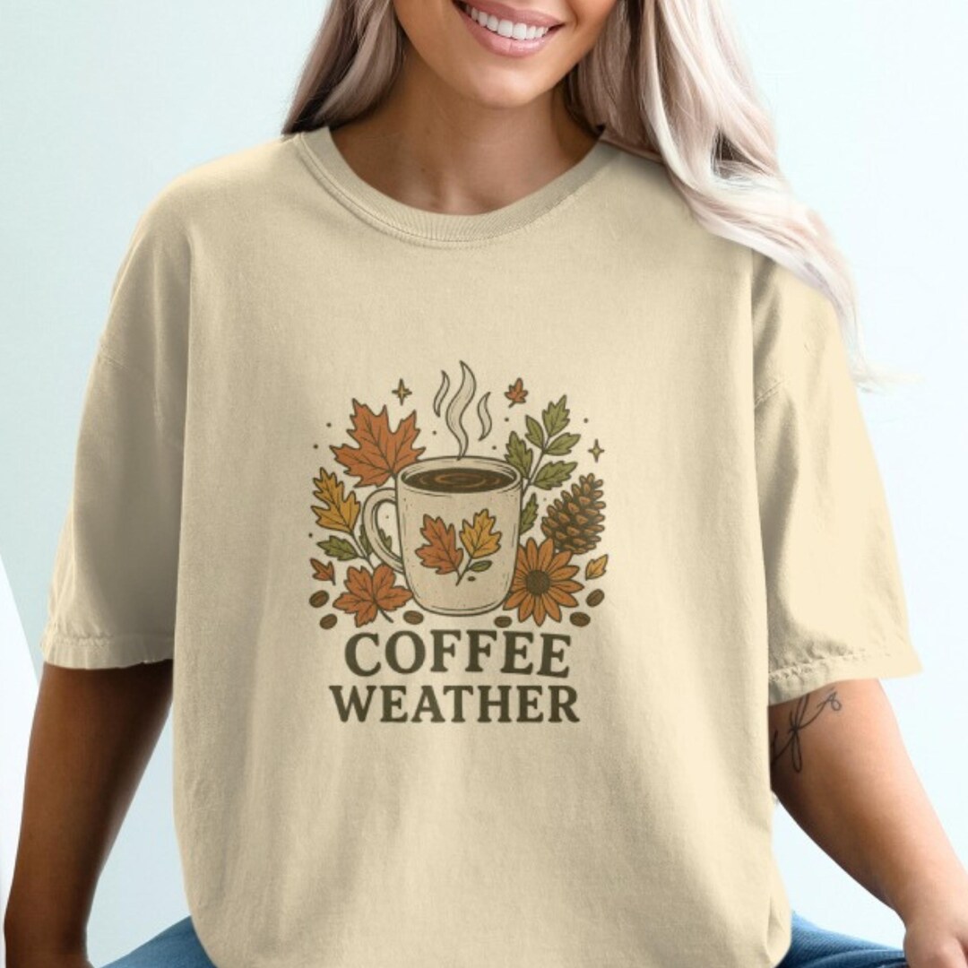 Coffee Weather Fall Leaves PNG, Autumn Sublimation Design (digital ...