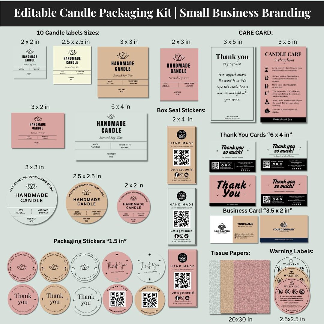 Editable Candle Label Template & Packaging Kit | Printable Box Seal ...