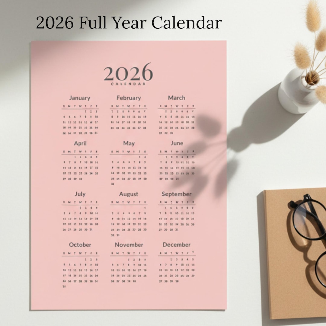 Calendrier 2026 imprimable, calendrier mural rose minimaliste ...
