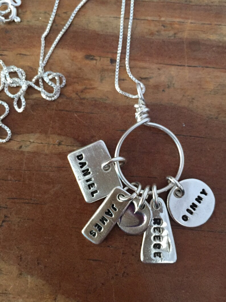 CUSTOM Name Charms Sterling Silver Hand Stamped Pendant - Etsy