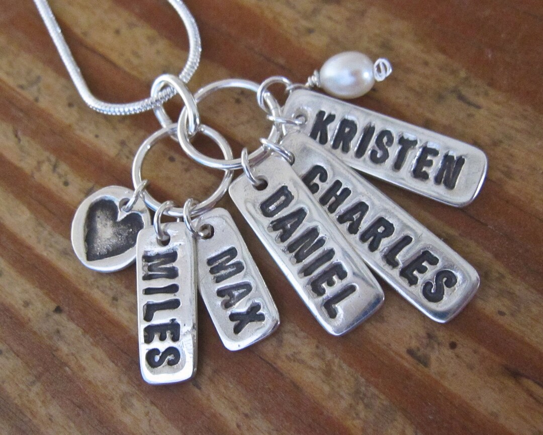 CUSTOM 5 Word/name two Families Charms Silver Hand-stamped Pendant Made ...