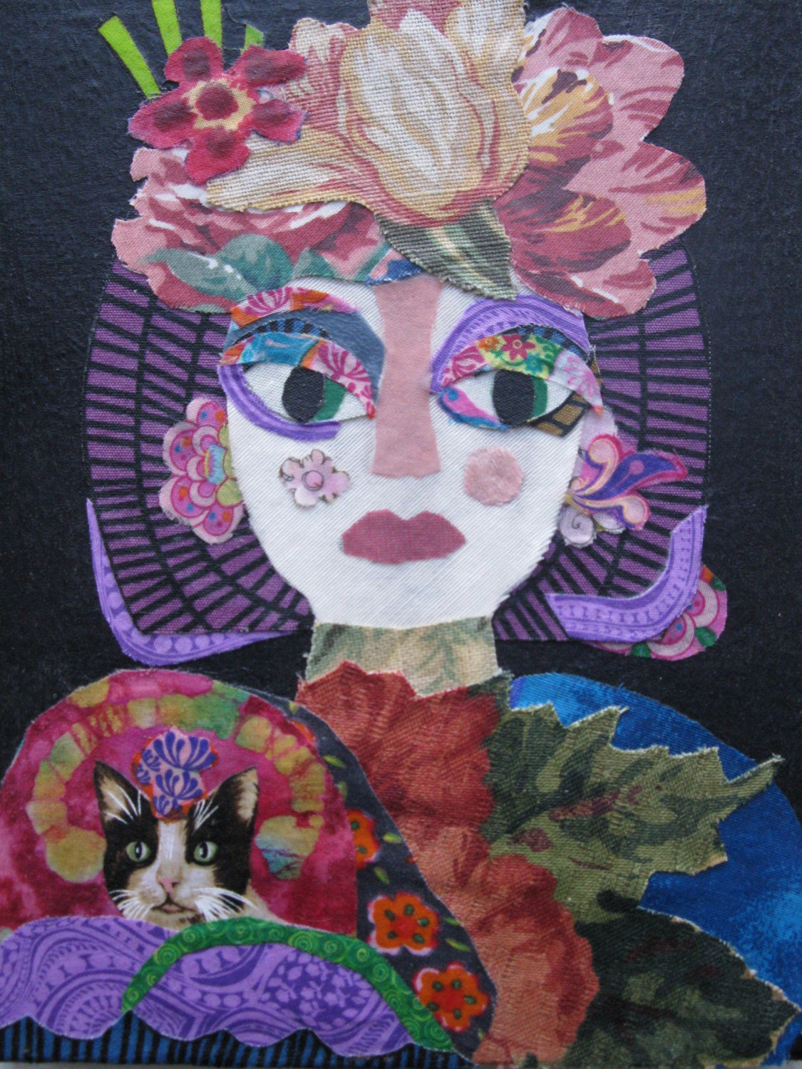 Collage Original Textile Portrait. Wall Art Lady 8x10 Inches - Etsy